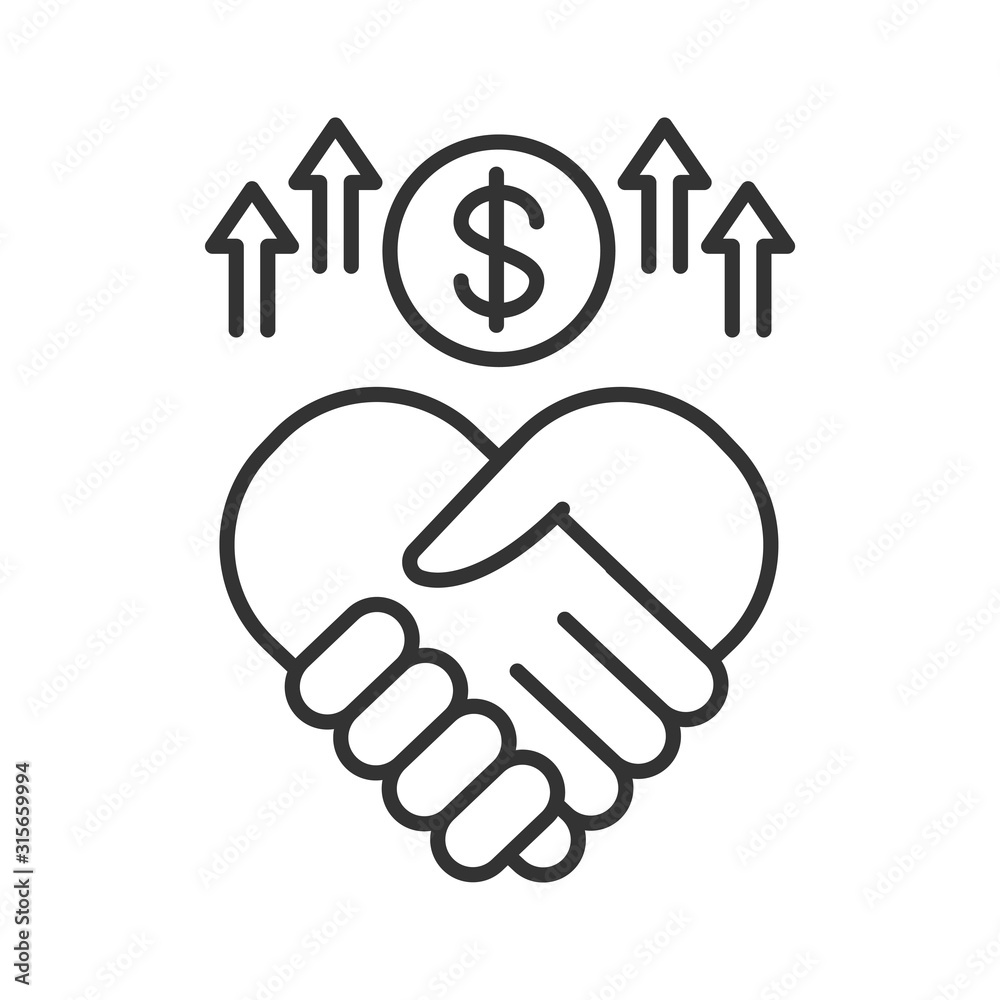 Sponsorship line black icon. Handshake and money. Fundraising vector ...