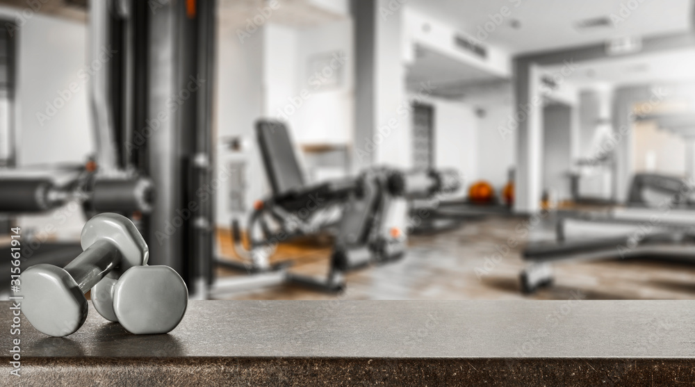 Table background of free space for your decoration and gym interior ...