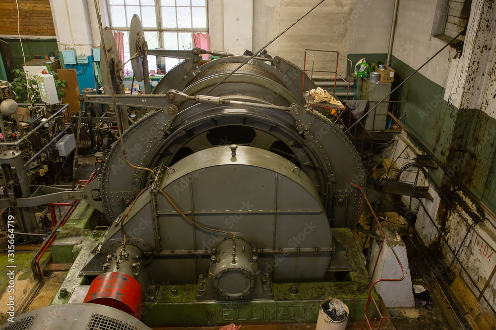 Underground gold mine shaft hauling engine winding machine Stock Photo ...