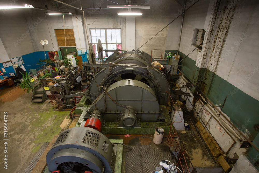 Underground gold mine shaft hauling engine winding machine Stock Photo ...