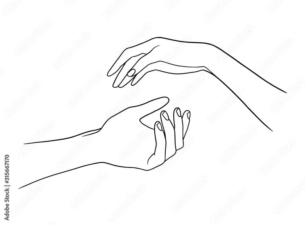 touching hands. thin line drawing black hands . Vector illustration ... touching hands. thin line drawing black hands . Vector illustration ...