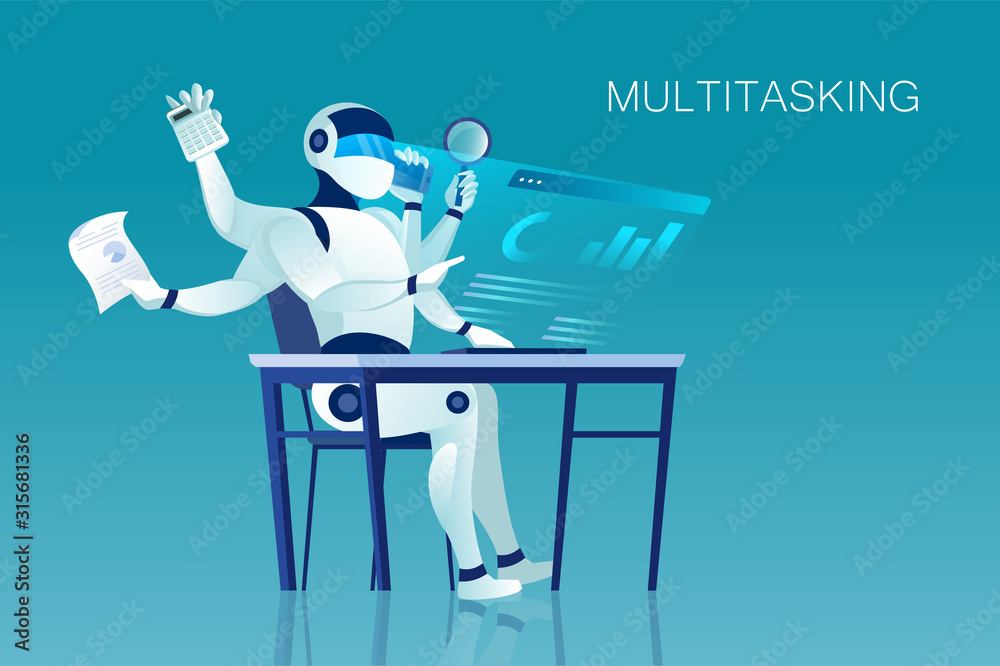 Vector of a multitasking robot Stock Vector | Adobe Stock