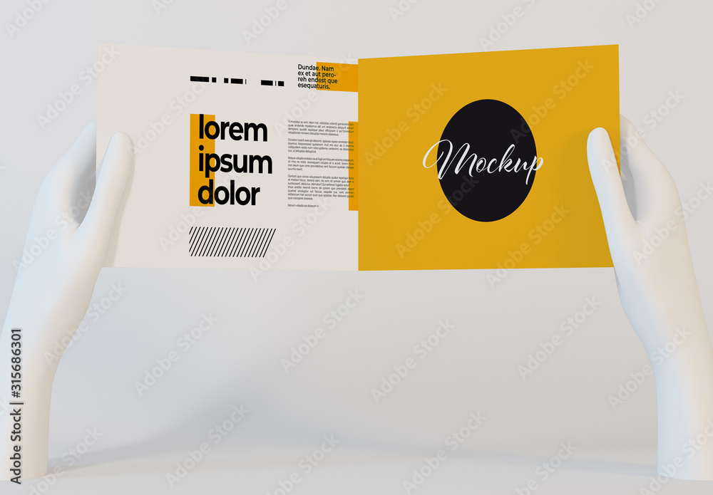 White Hands Holding Horizontal Diptych on Clean Background Mockup Stock ...