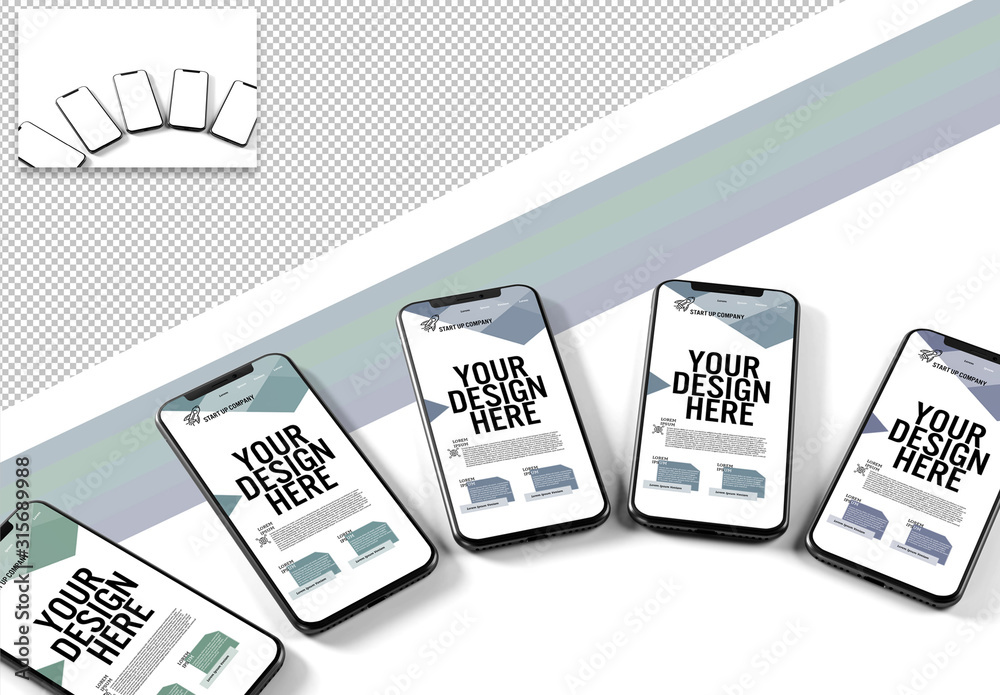 Mockup of Several Smartphones Stock Template | Adobe Stock
