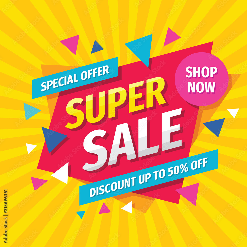 Super sale concept banner template design. Discount abstract promotion ...