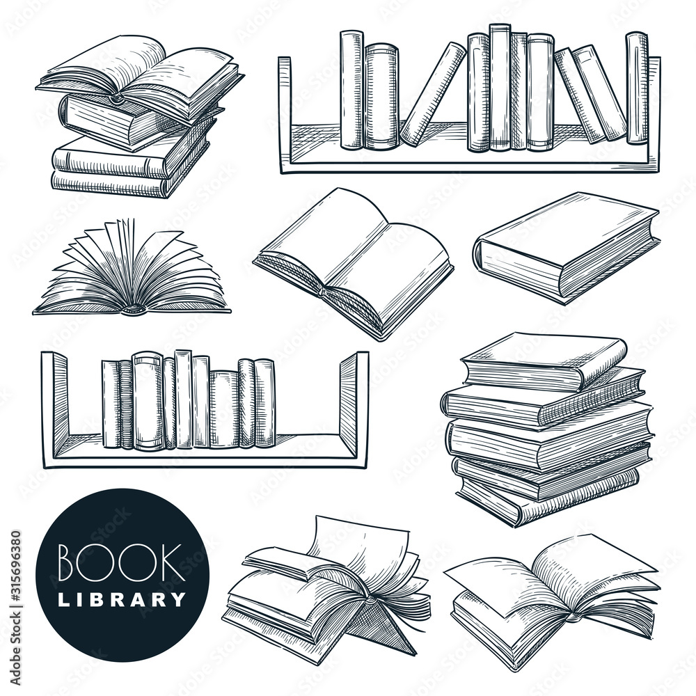 Book sketch vector illustration. Isolated hand drawn learning and ...