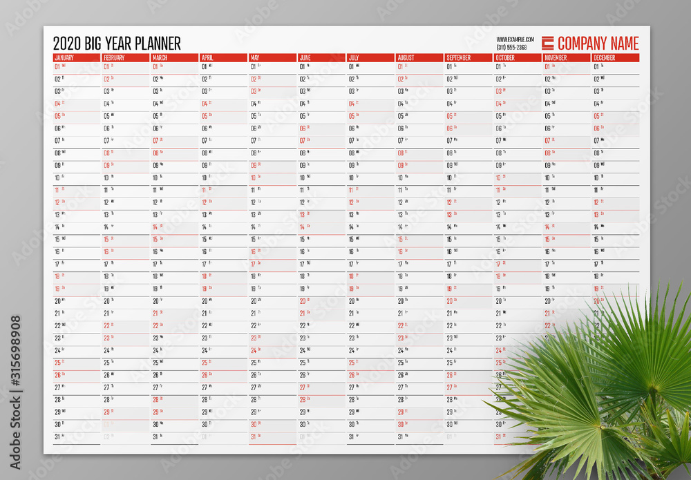 2020 Calendar Year Planner Poster Layout Stock Template | Adobe Stock