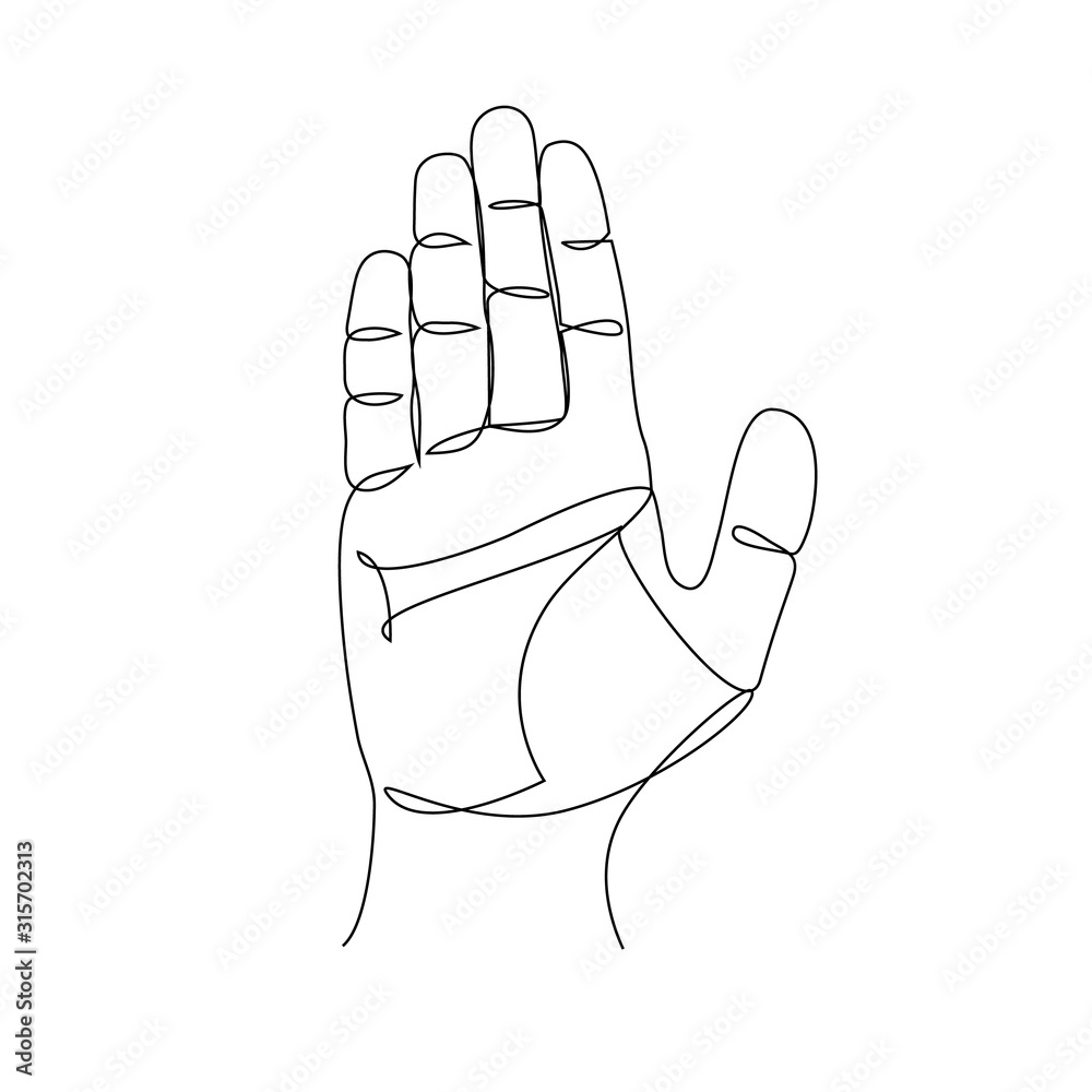 Hand showing stop gesture one line drawing on white isolated background ...