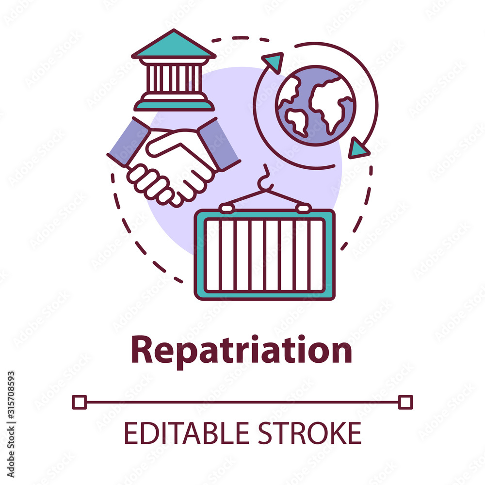Repatriation concept icon. Return of historical values to country of ...