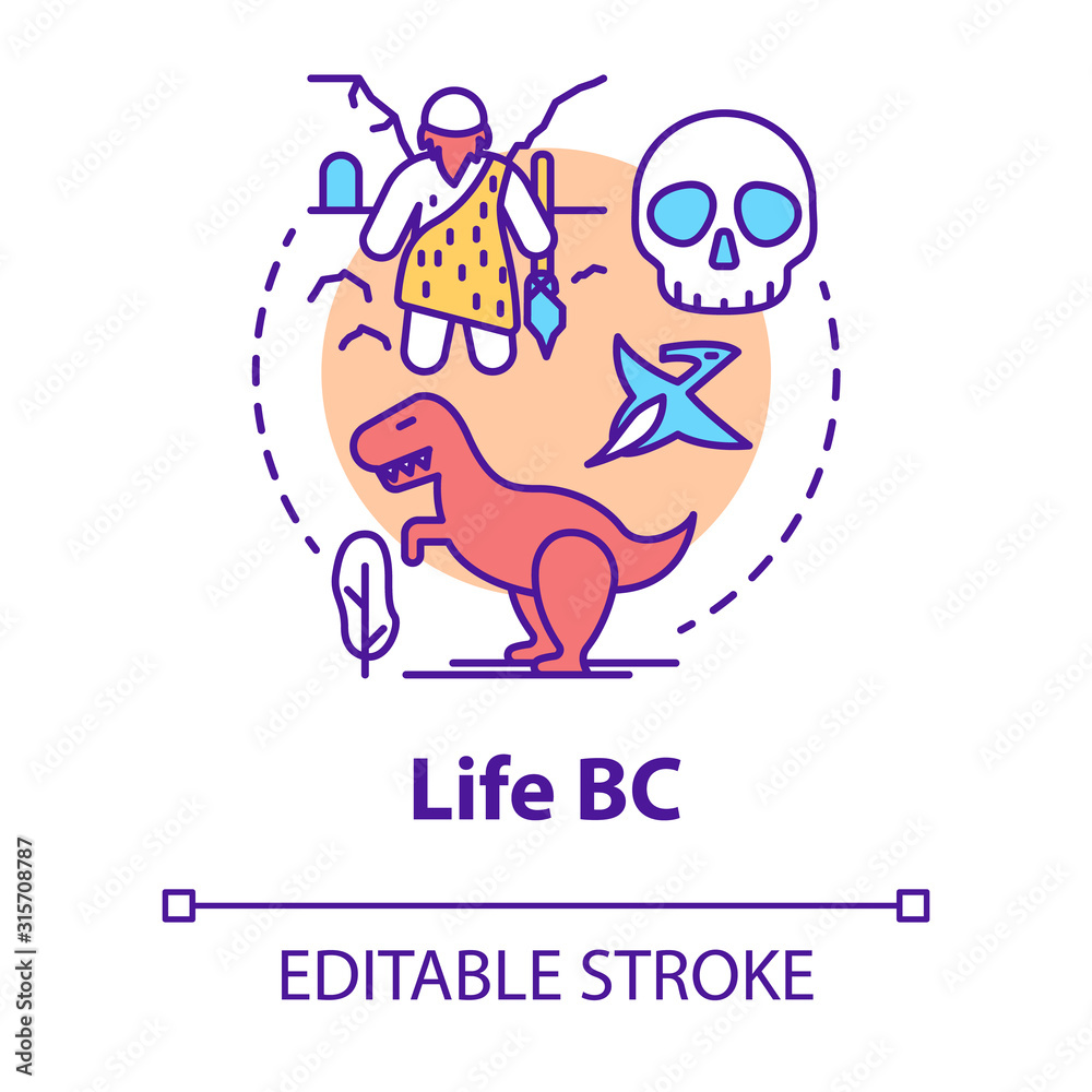 Life BC concept icon. Paleontological research. Studying development of ...