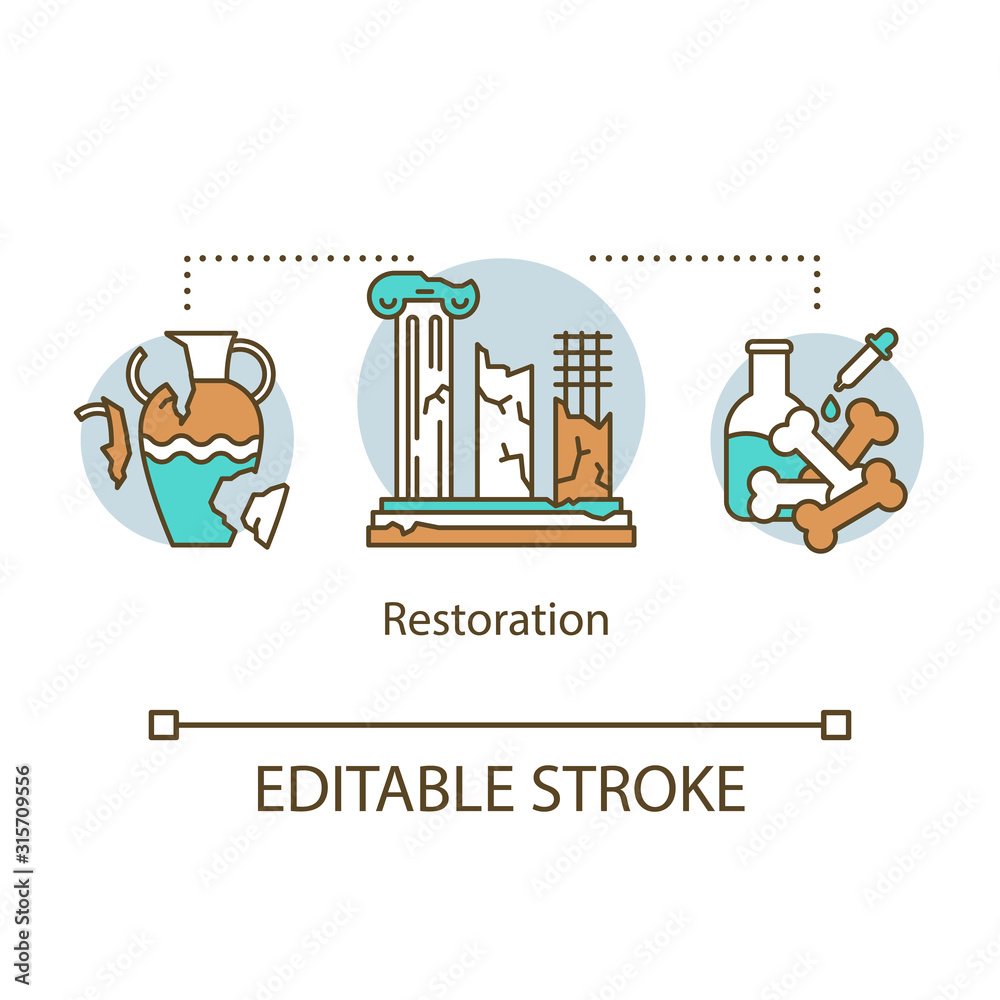 Restoration concept icon. Reconstruction of historical artifacts ...