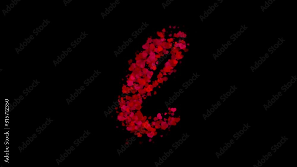 Letter L lowercase made from red hearts reveals in center and fades ...