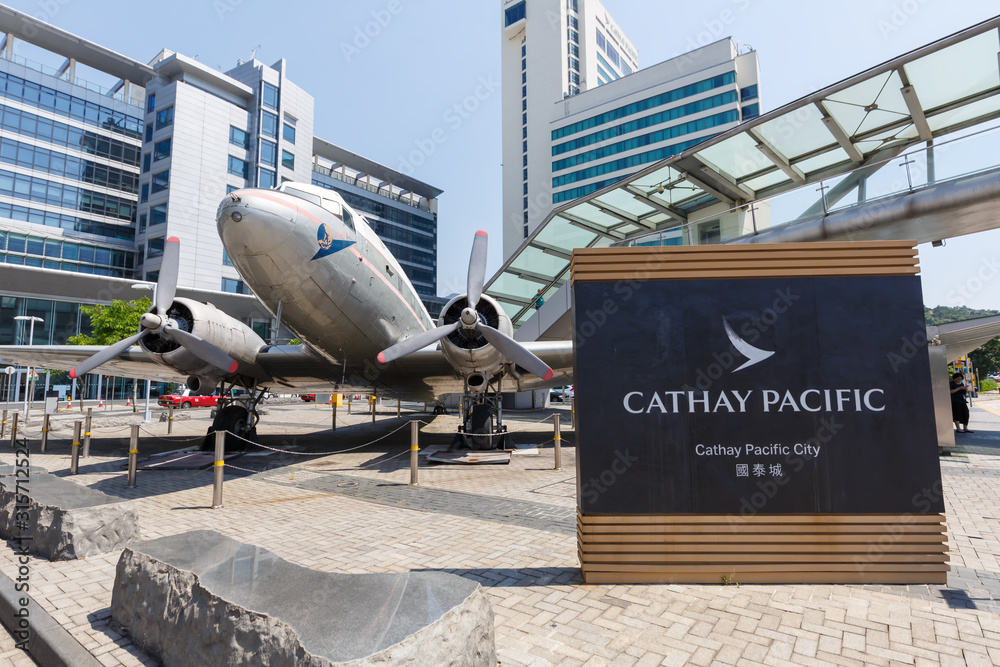 Cathay Pacific City headquarters with Douglas DC-3 airplane Hong Kong ...
