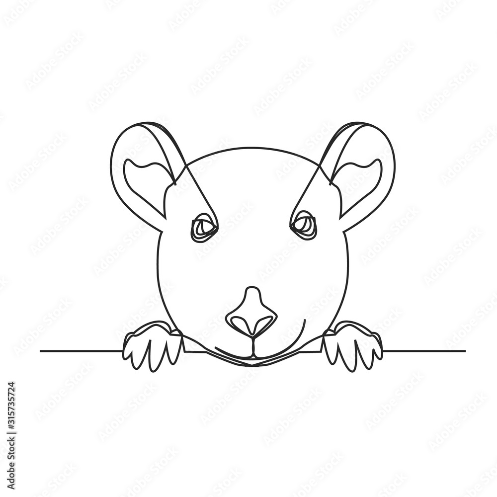 2020 year of the rat one line drawing on white isolated background ...