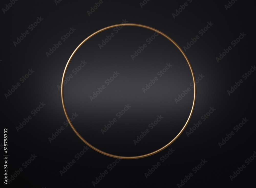 Round gold circle ring frame over black background with gradient and ...