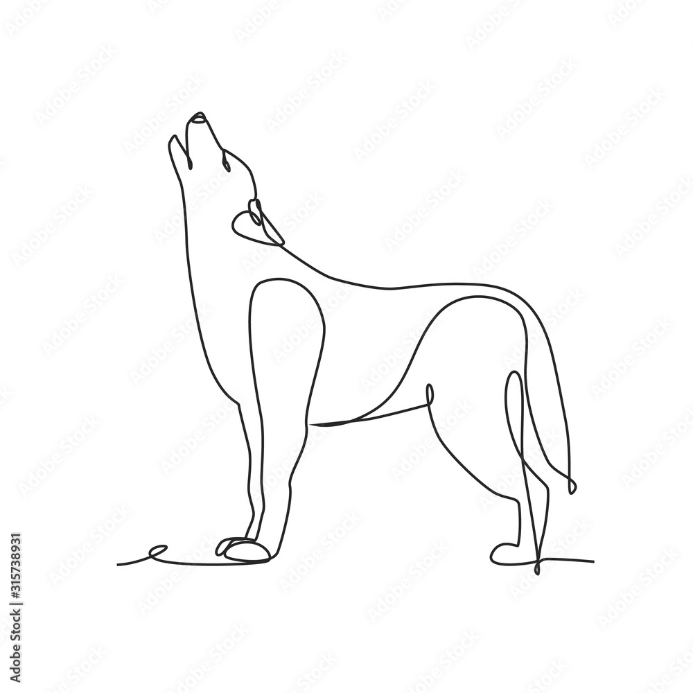 Wolf one line drawing on white isolated background. Stock Vector ...