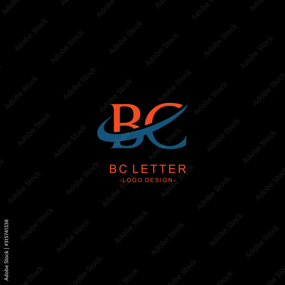 BC Letter Logo Design with Serif Font and swoosh Vector Illustration ...