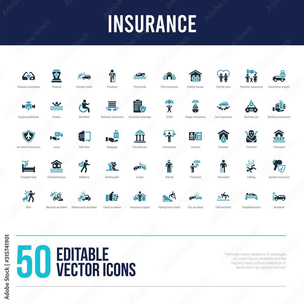 50 insurance concept filled icons Stock Vector | Adobe Stock