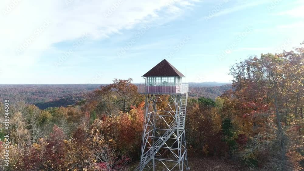 Wide aerial, Pinnacle Knob Fire Tower in Daniel Boone National Forest ...