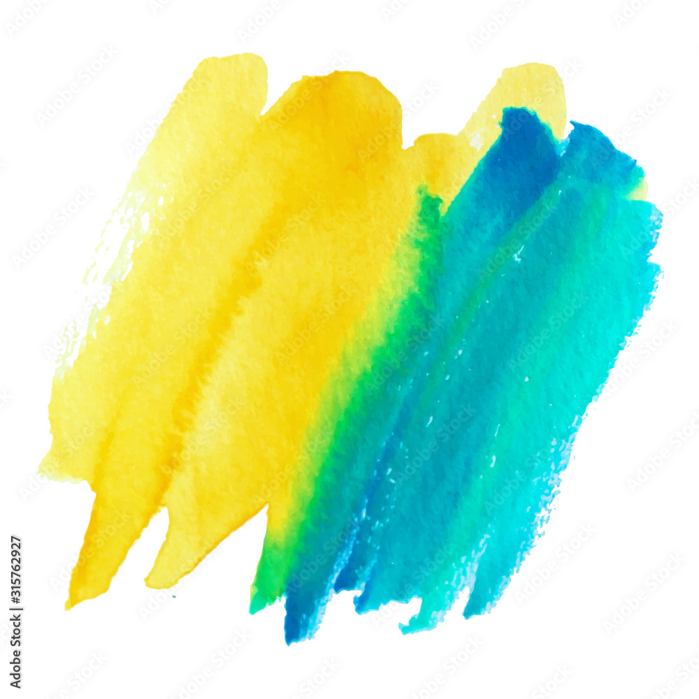 Blue yellow color watercolor brush paint paper texture vector isolated ...