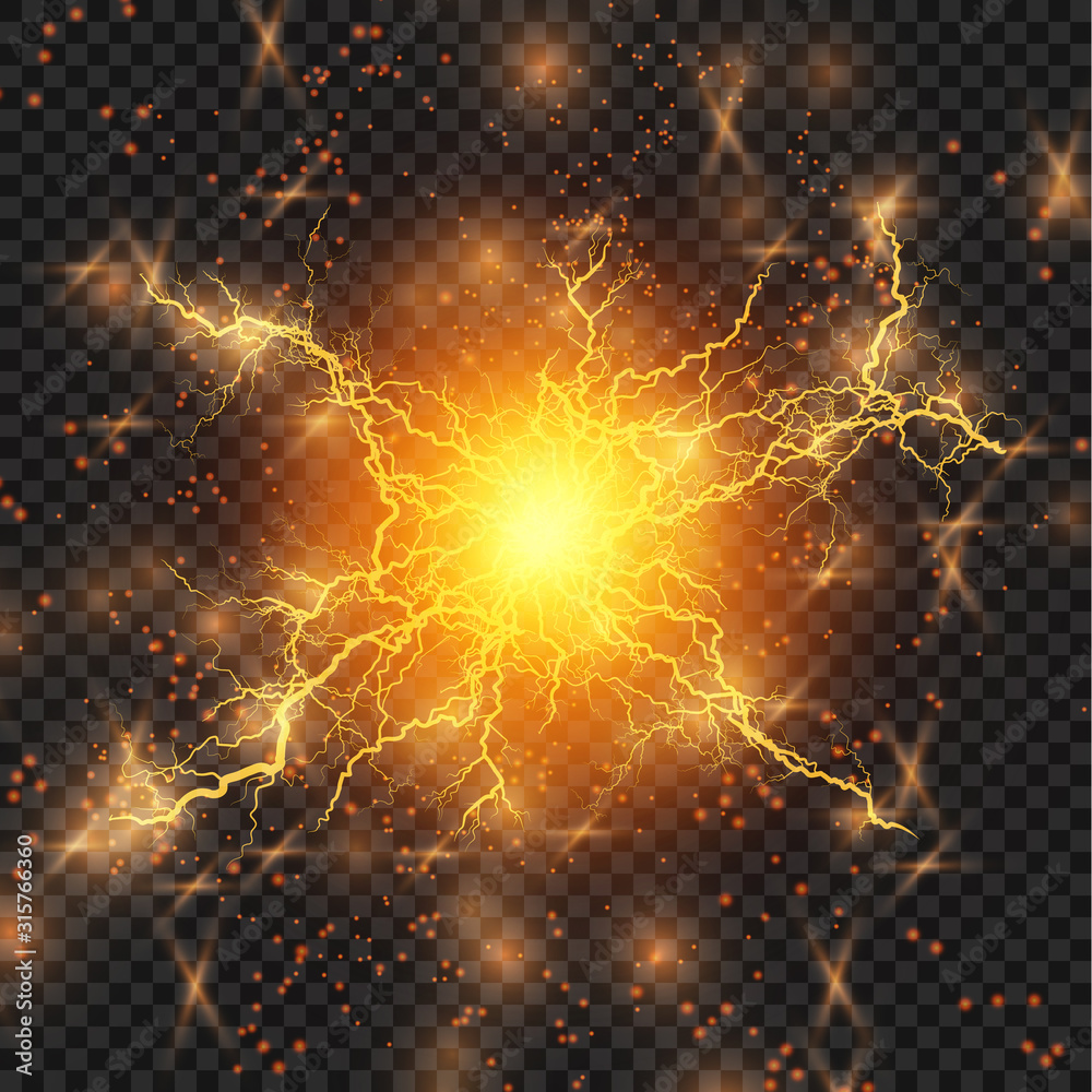 Lightning flash light thunder sparks on a transparent background. Fire ...