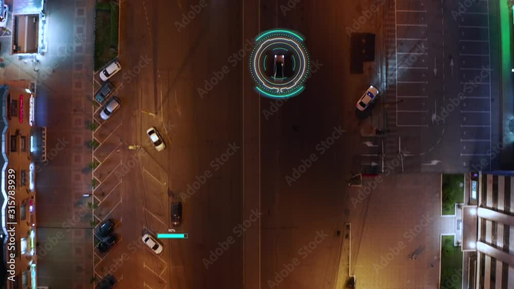 Autonomous Self Driving Cars Concept. Aerial view of cars moving on ...