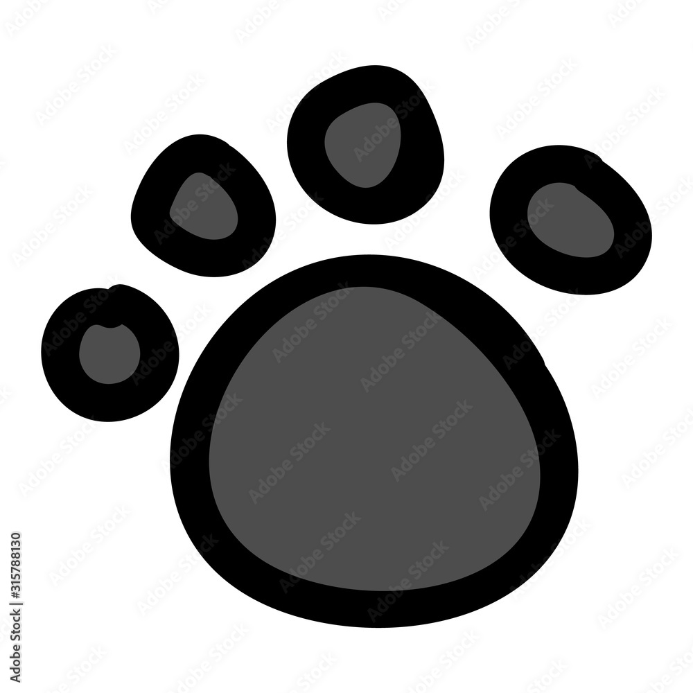 Cute stylized animal paw pad cartoon doodle clip art. Hand drawn mammal ...