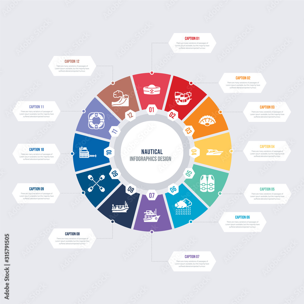 round 12 options nautical infographic template design. ocean waves, big ...