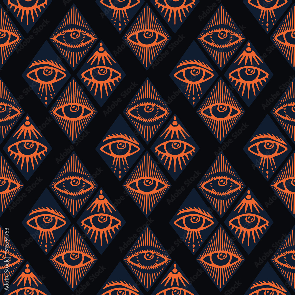 Vecteur Stock Dark hand drawn magic third eye seamless pattern ...