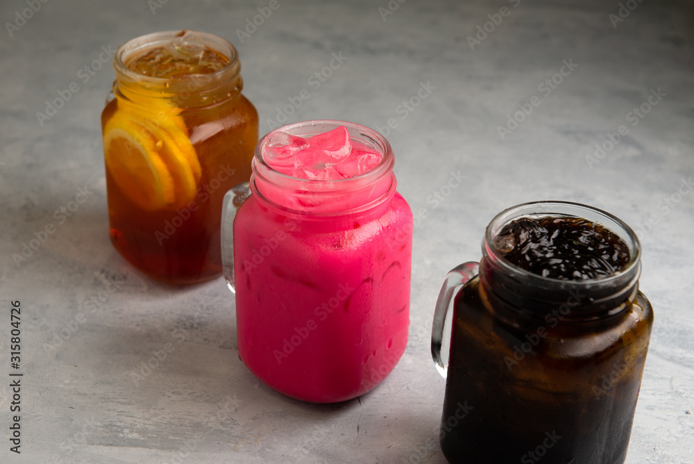 bandung syrup, cincau and ice lemon tea popular malaysian drinks Stock ...