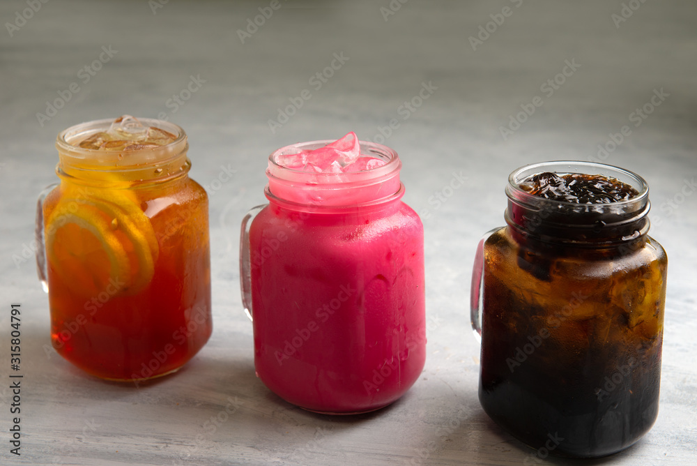 bandung syrup, cincau and ice lemon tea popular malaysian drinks Stock ...