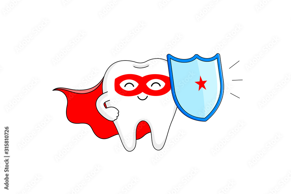 Cute cartoon super hero tooth. Character design, dental care concept ...