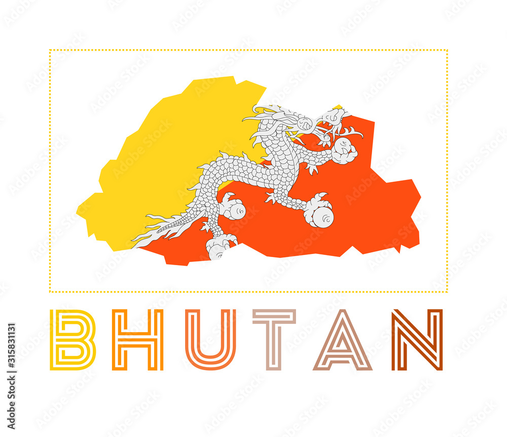 Bhutan Logo. Map of Bhutan with country name and flag. Artistic vector ...