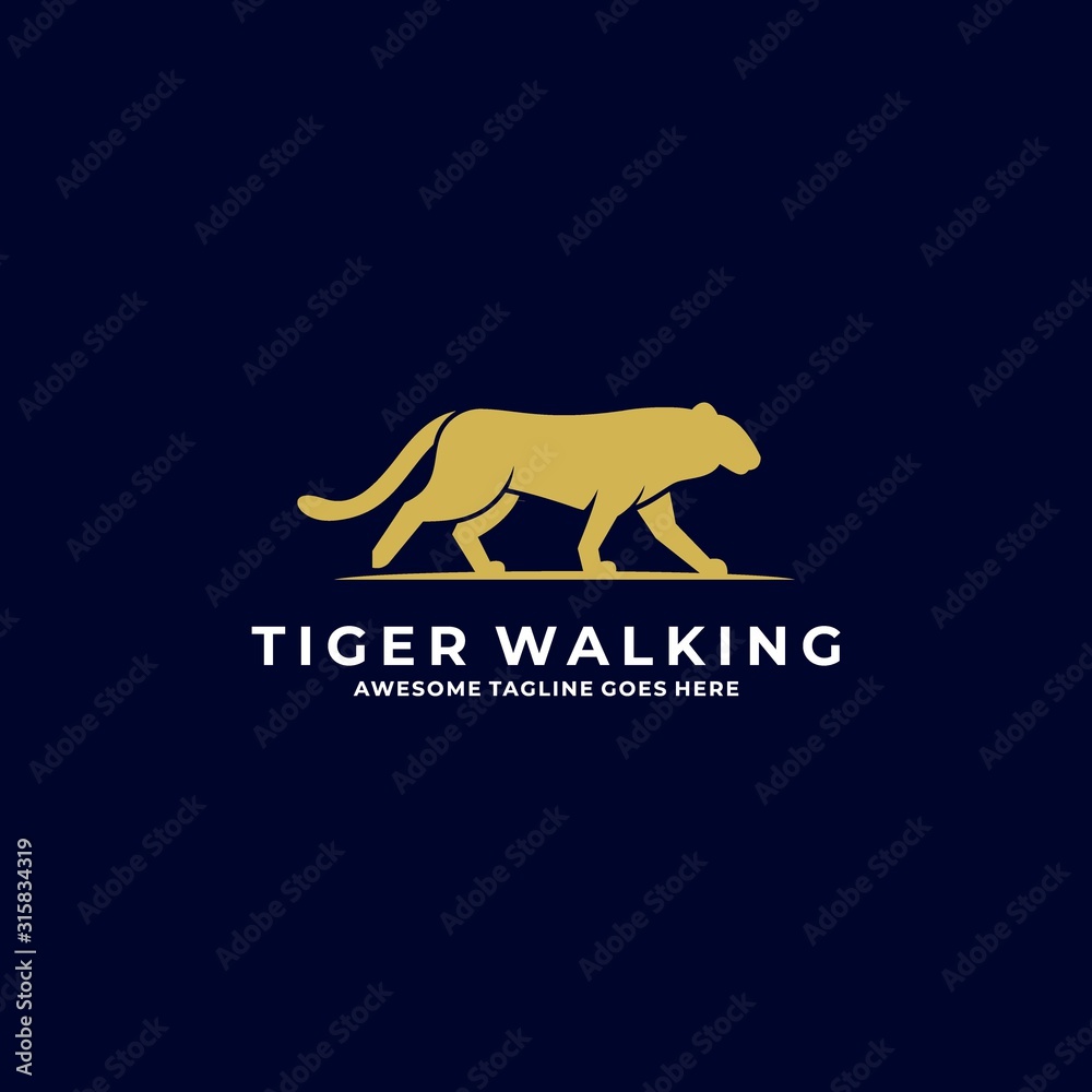 Vector Logo Illustration Tiger Walking Silhouette Stock Vector | Adobe ...