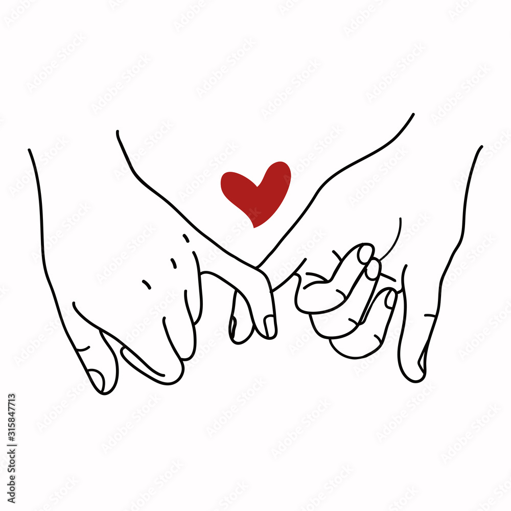 Pinky Promise outline vector with red heart concept Stock Vector ...