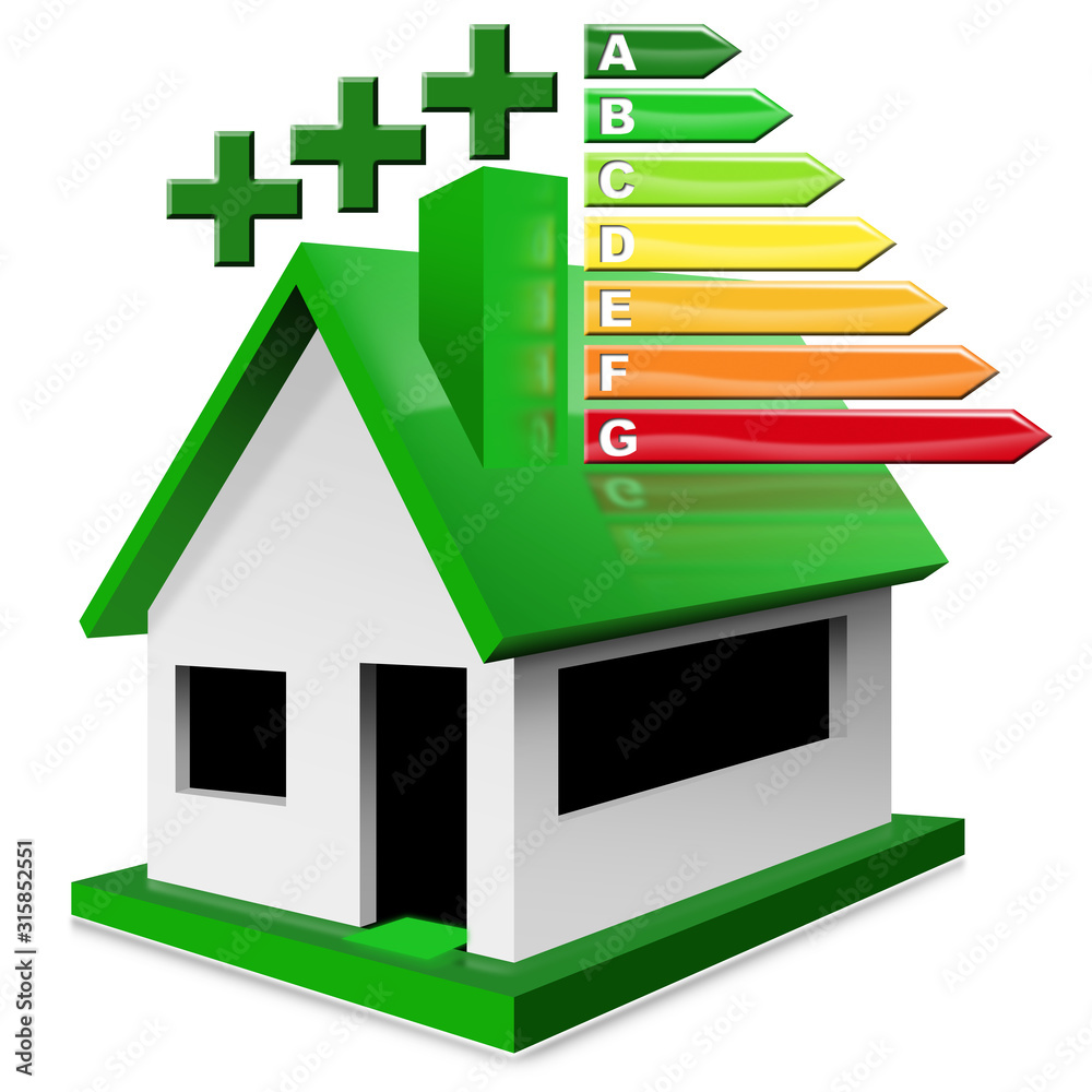 House energy efficiency rating. 3d illustration of a residential ...