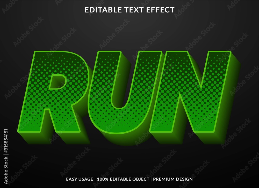 run bold text effect template with 3d type style and glowing concept ...