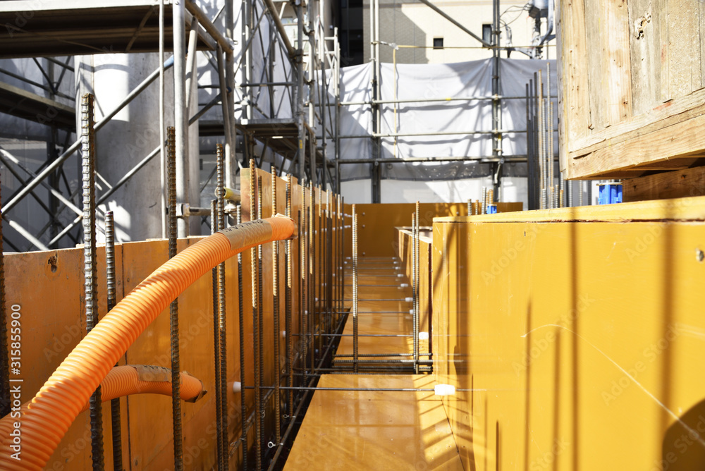 Formwork construction: wood formwork panel before concrete casting ...