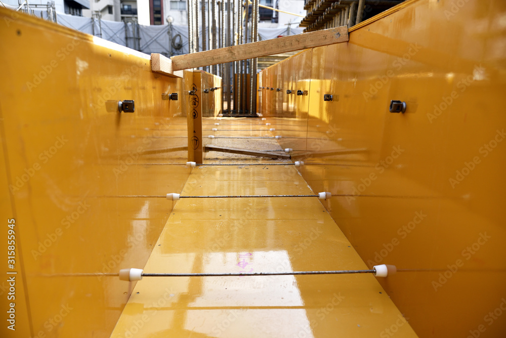 Formwork construction: wood formwork panel before concrete casting ...