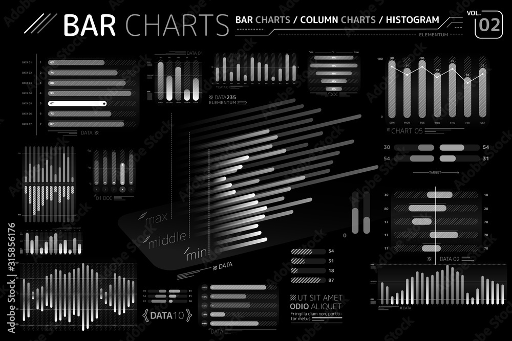 Bar Charts, Column Charts and Histograms Infographic Elements Stock ...