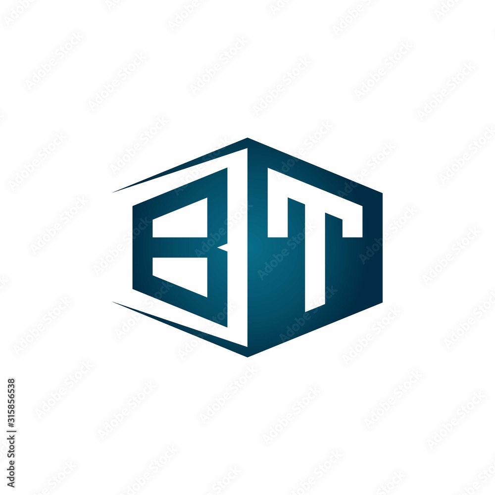 BT monogram logo with hexagon shape and negative space style ribbon ...
