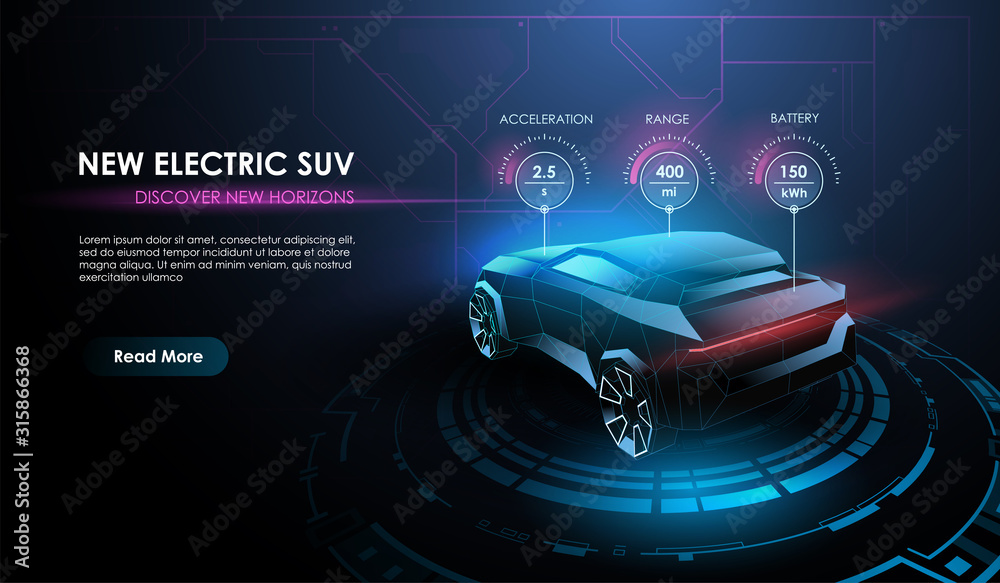 Futuristic automotive technology. Electric car at charging station from ...