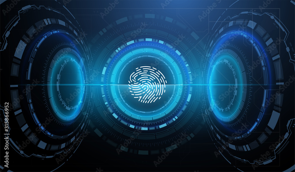 Biometric id with Futuristic HUD Interface. Fingerprint Scanning ...