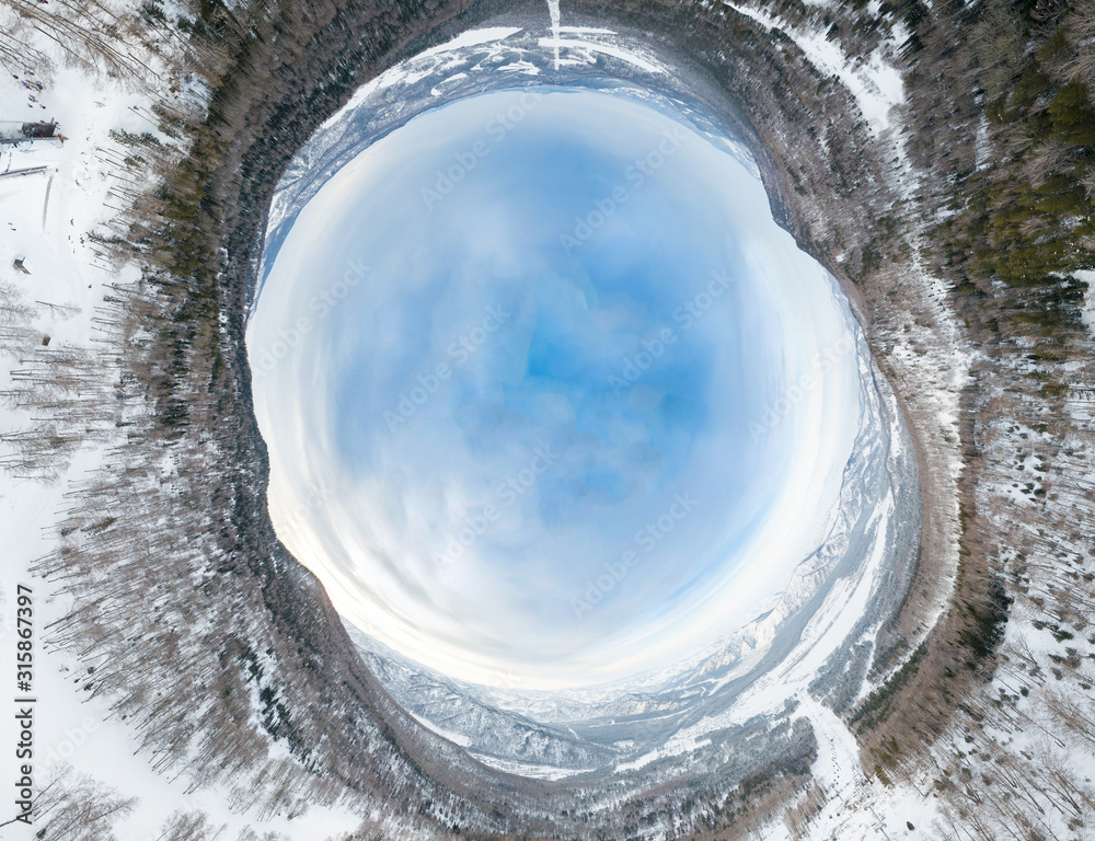 360 degree panoramic aerial drone little planet view of an abstract ...