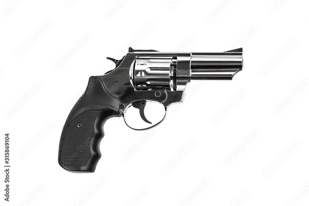 silver gun revolver isolate on white background. Weapons for sports and ...