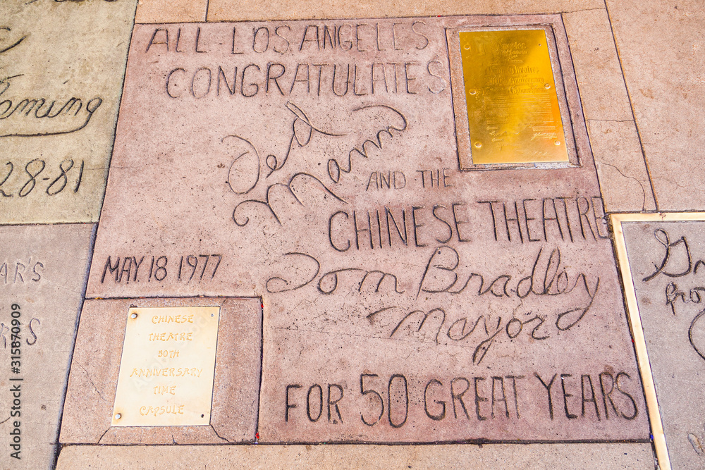 handprints Ted Mann, Tom Bradley in Hollywood Boulevard in the concrete ...