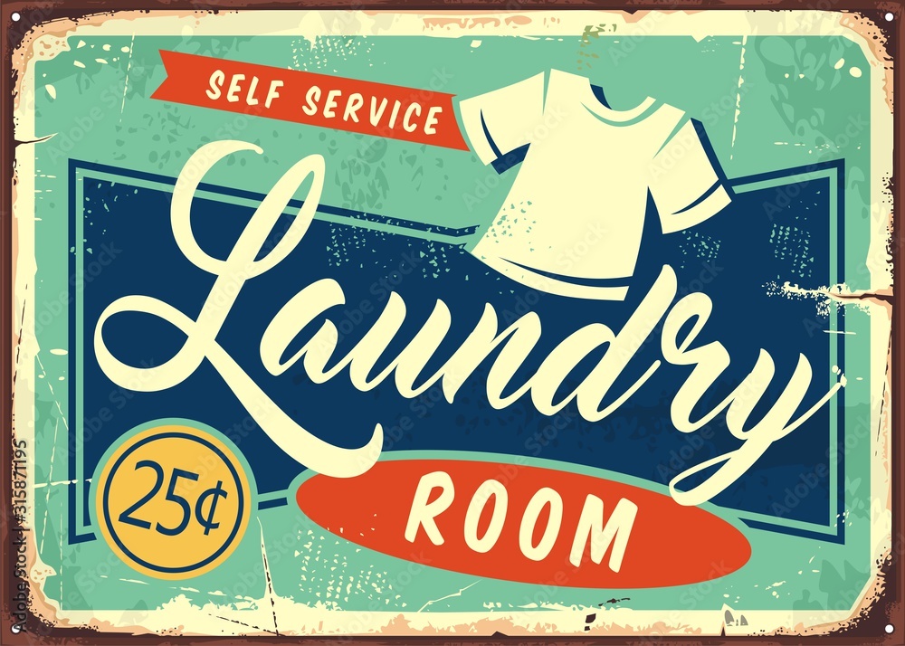 Laundry room retro metal sign design template. Vector image. Stock ...