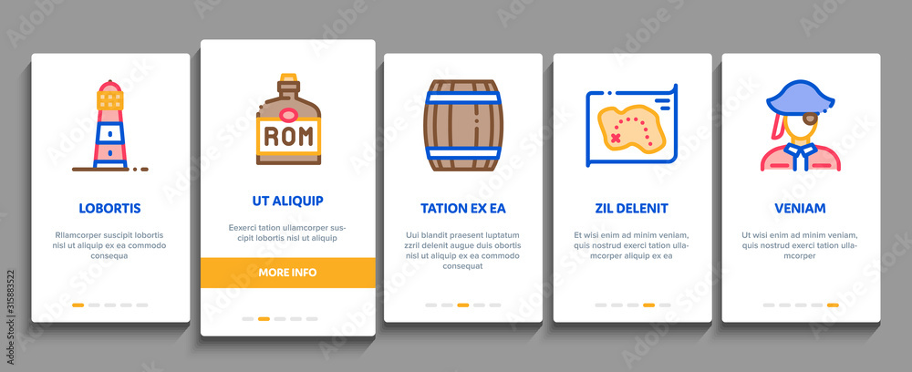 Pirate Sea Bandit Tool Onboarding Mobile App Page Screen Vector. Pirate ...