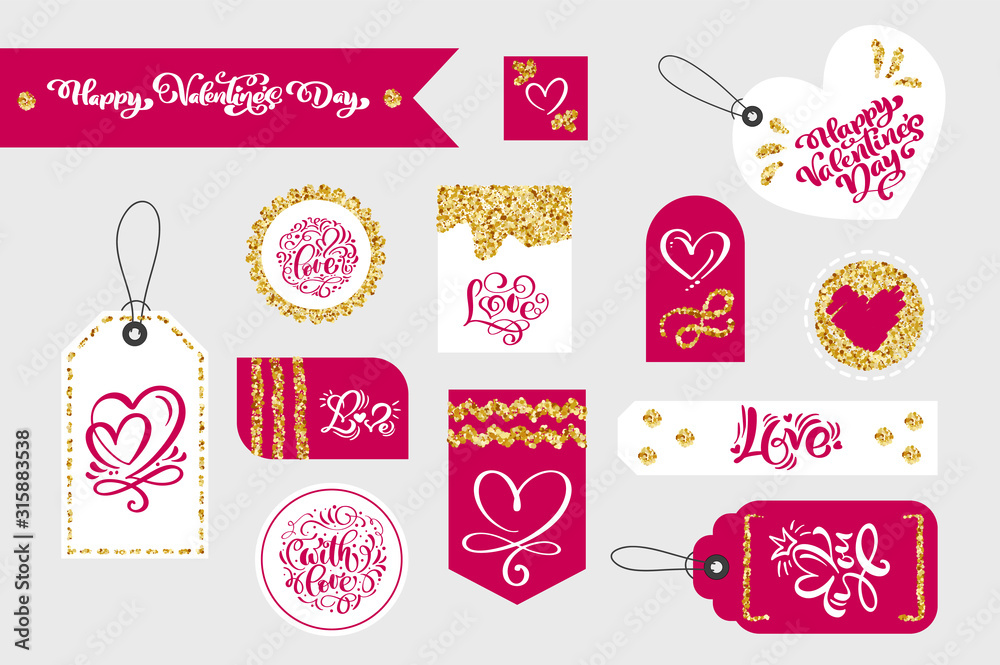 Set of Valentines Day gift tags typographic vector design with ...