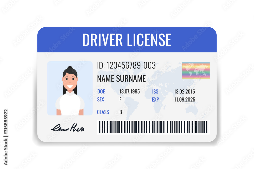 Car driver license identification with female photo. ID card isolated ...